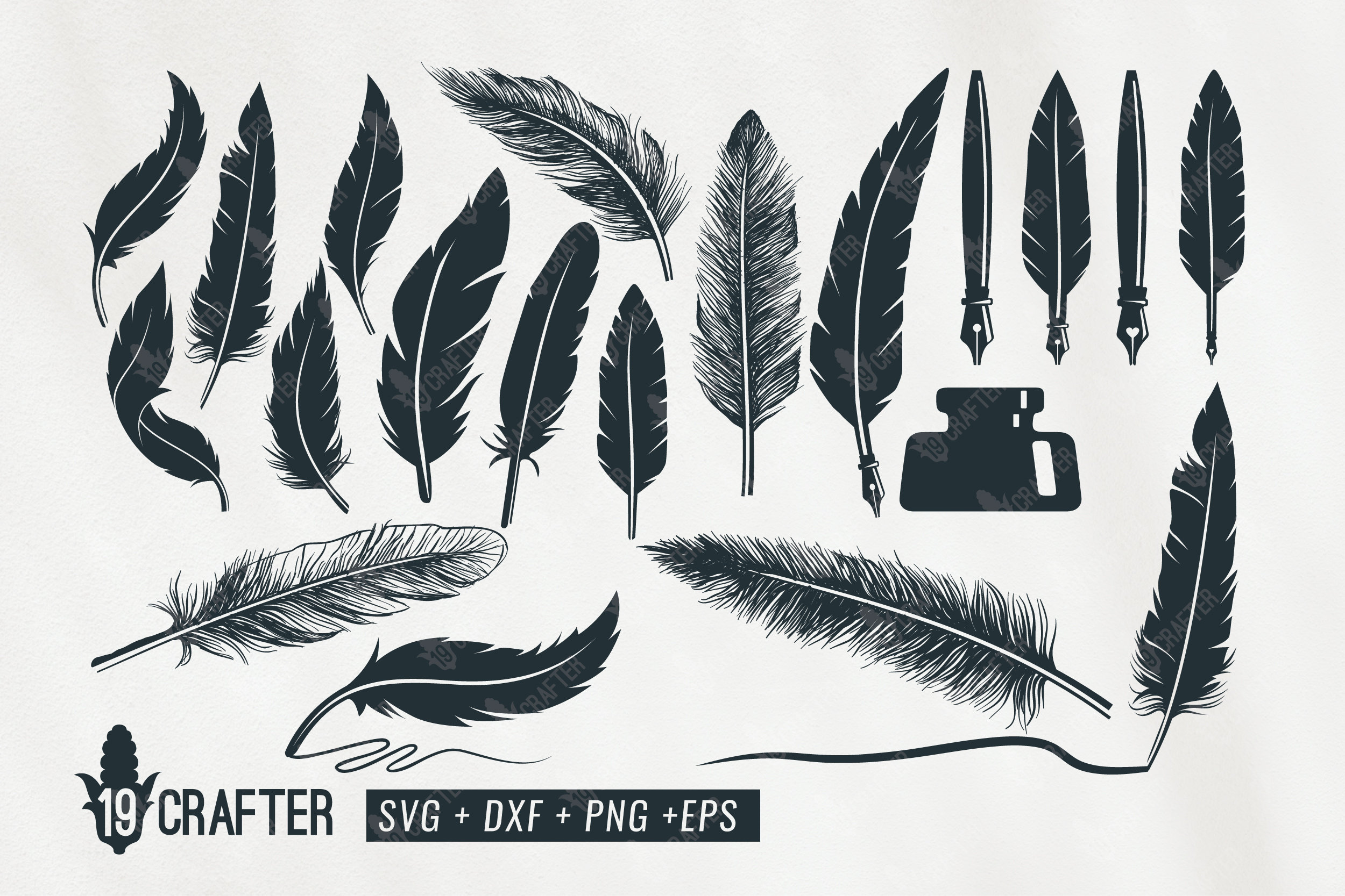 Feather Svg Bundle, Feather Quill Pen, Feather Clipart, Feather ...