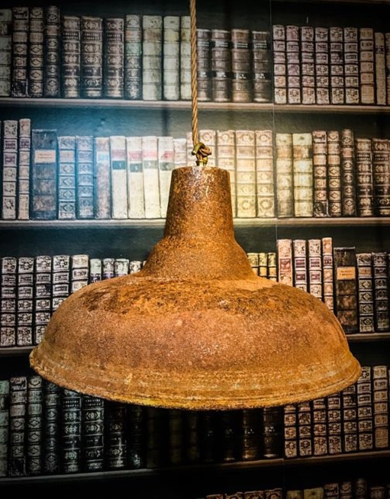 Rusted Metal Factory Pendant Light 340mm With Fabric Cable and - Etsy