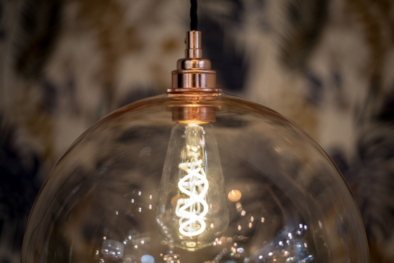 Handblown Clear Glass Ball Pendant Light 300mm With Copper Lampholder ...