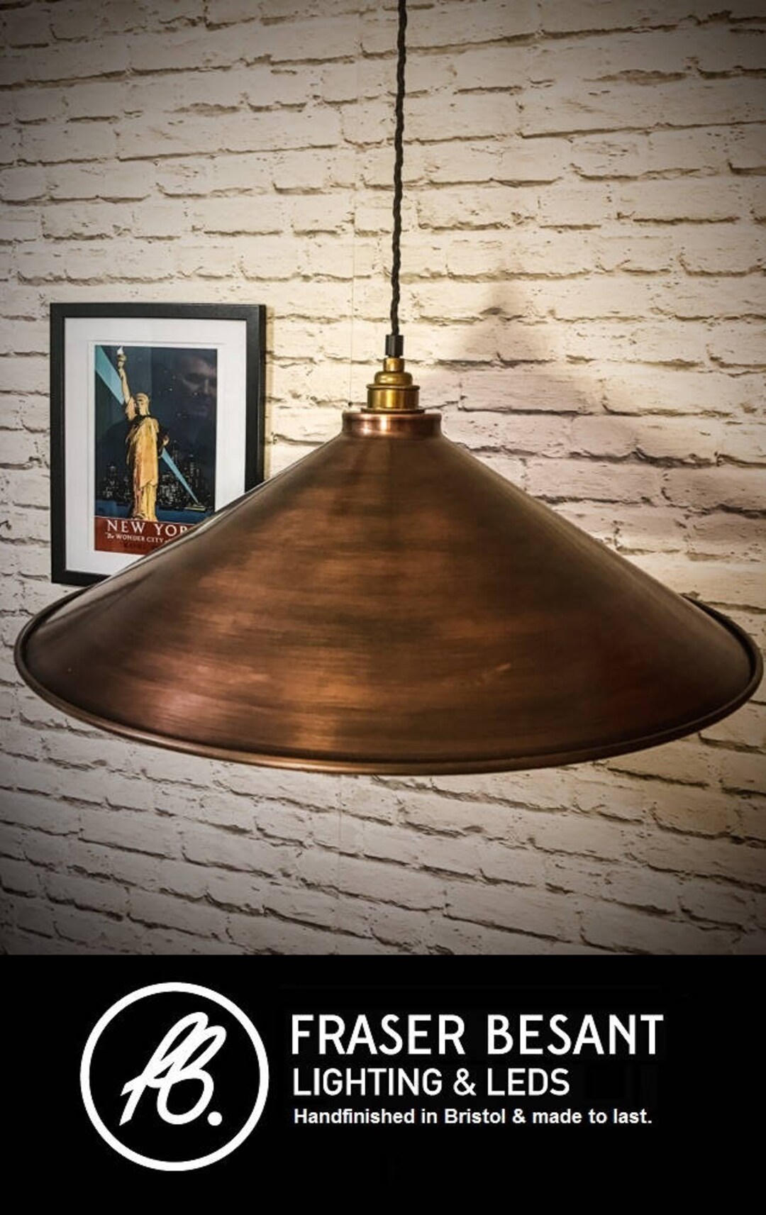 Aged Copper Pendant Light Set 500mm Wide Shade Handmade in Bristol ...