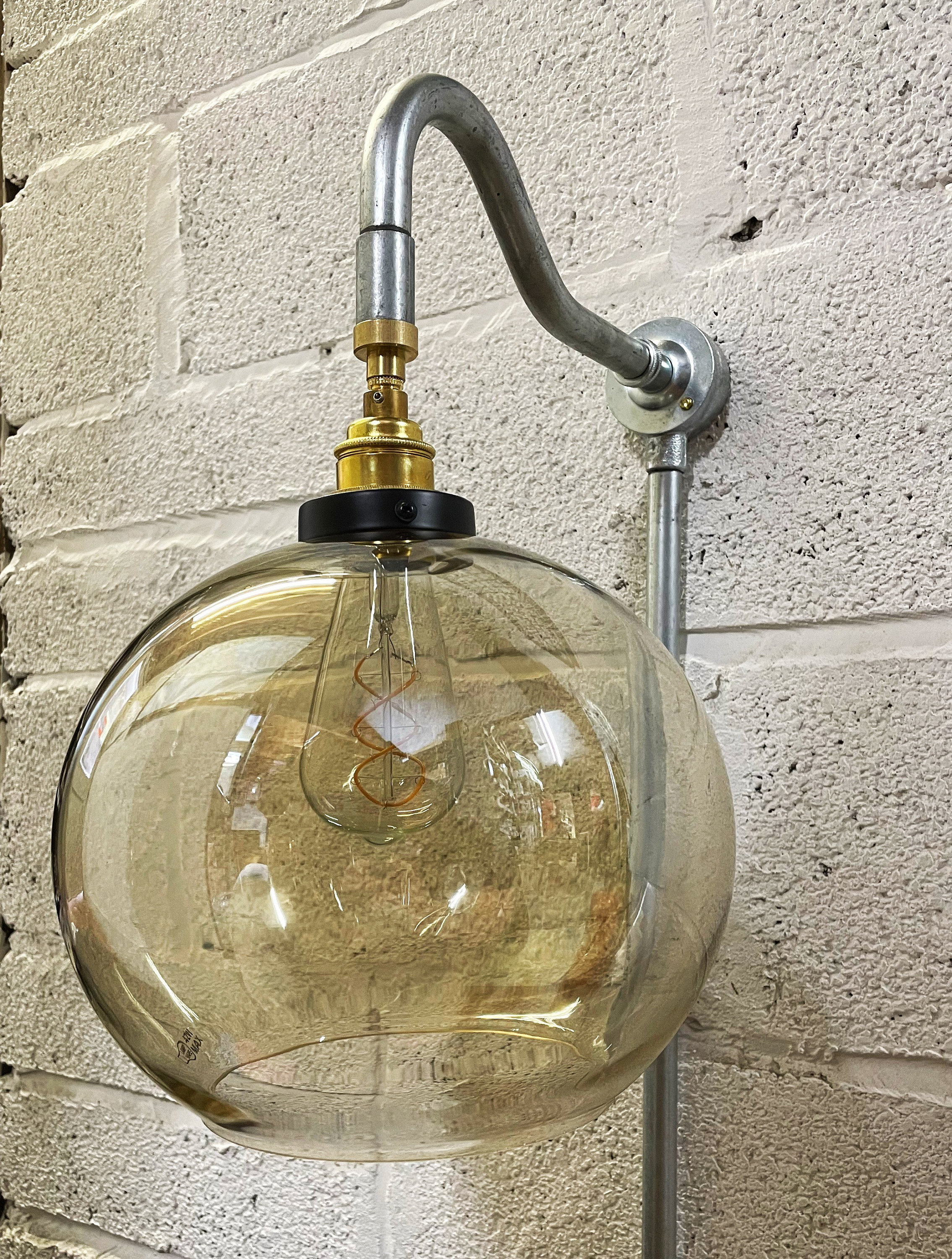 Glass Shade Wall Light With Conduit Swan Neck Arm Industrial - Etsy