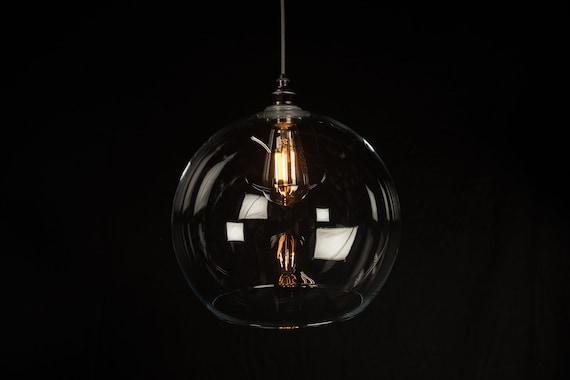 Handblown clear glass ball pendant light 300mm with nickel | Etsy