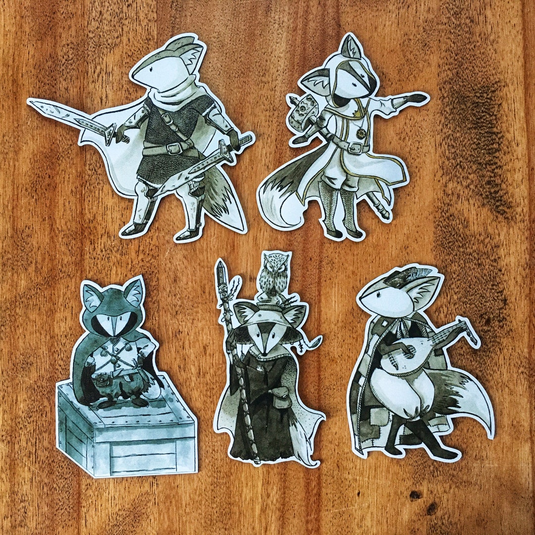 Fridge Magnet D&D Fox Classes Fighter Cleric Wizard Theif Bard Black ...