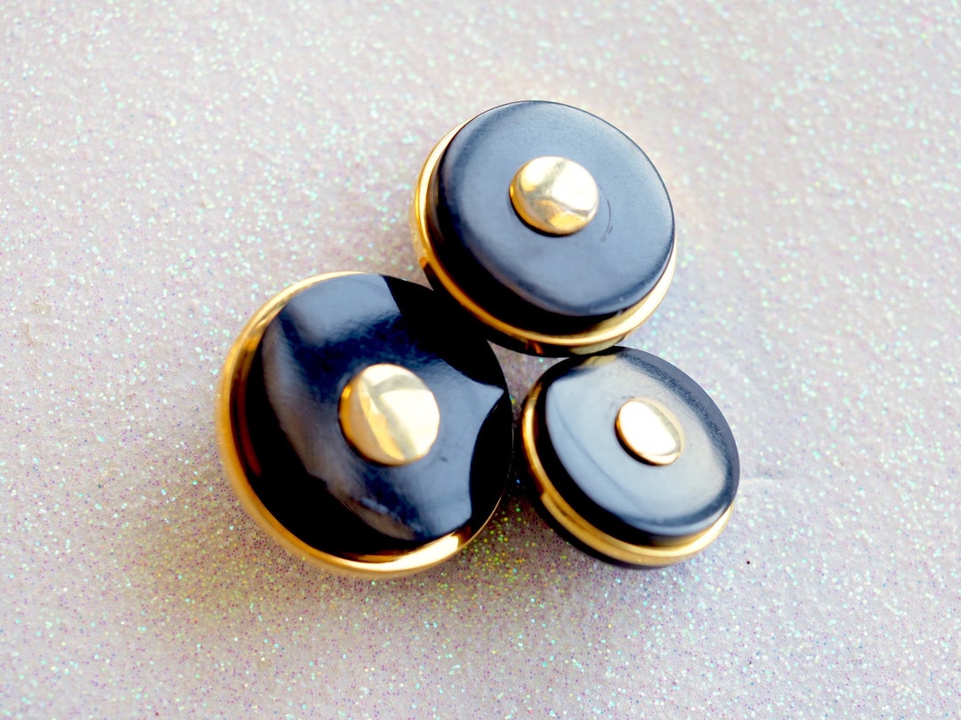 Black and Gold Metal Button, 60s Mod Button, Minimalist Retro Button ...