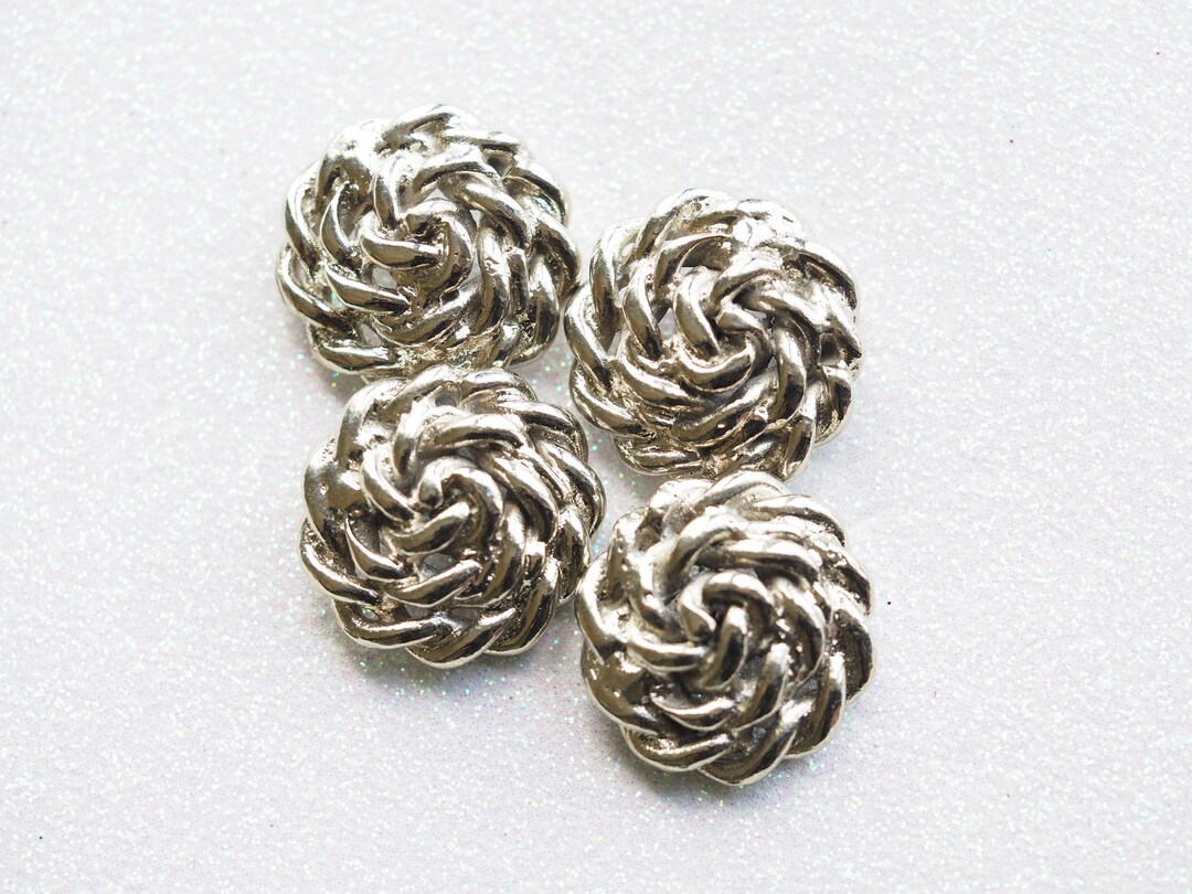 SET of 4 Buttons 25mm 1, Woven Chain Hand Cast Brass Silver Plated ...