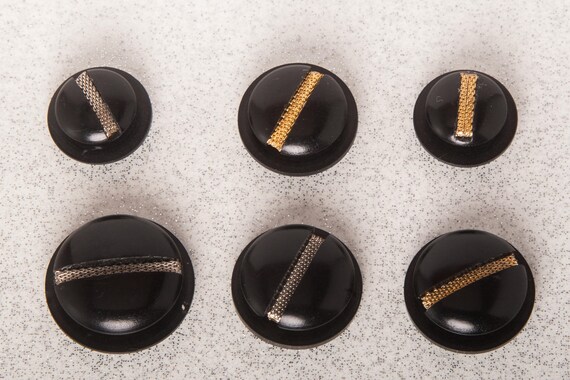 Retro Black Button 70s vintage Handmade Gold detail Silver | Etsy