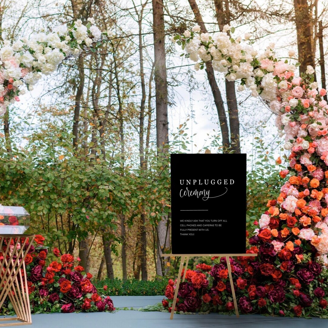 Black Unplugged Ceremony Sign With White Cursive Font, Small Unplugged ...