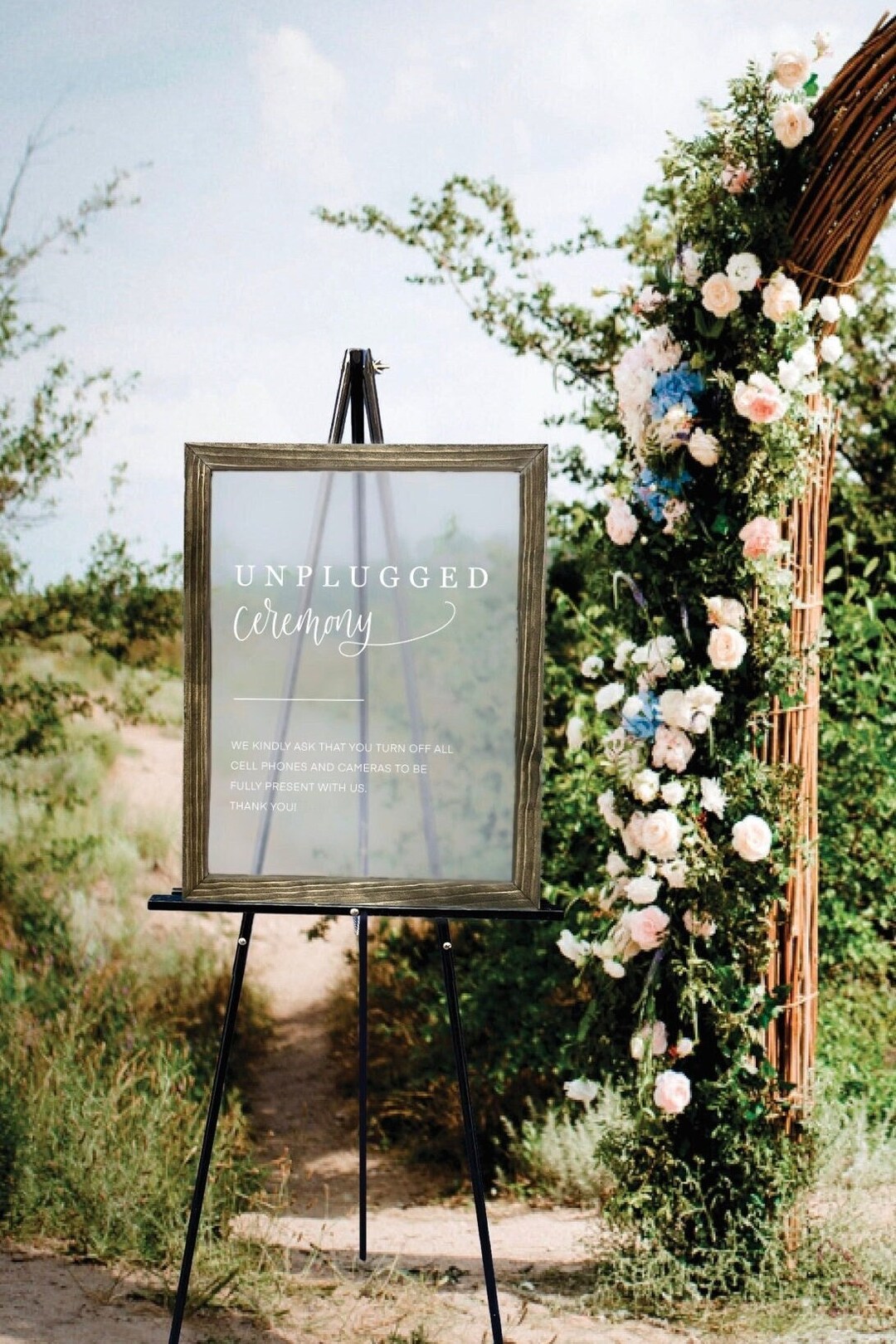 Frosted Unplugged Ceremony Sign With Cursive Font, Small Unplugged ...