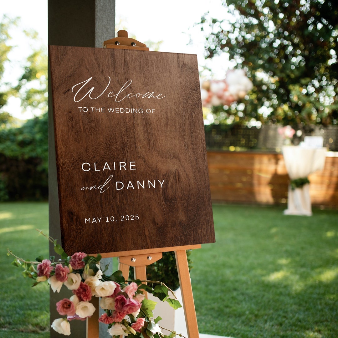 Wooden Wedding Welcome Sign With Black Cursive Font, Wedding Entrance ...