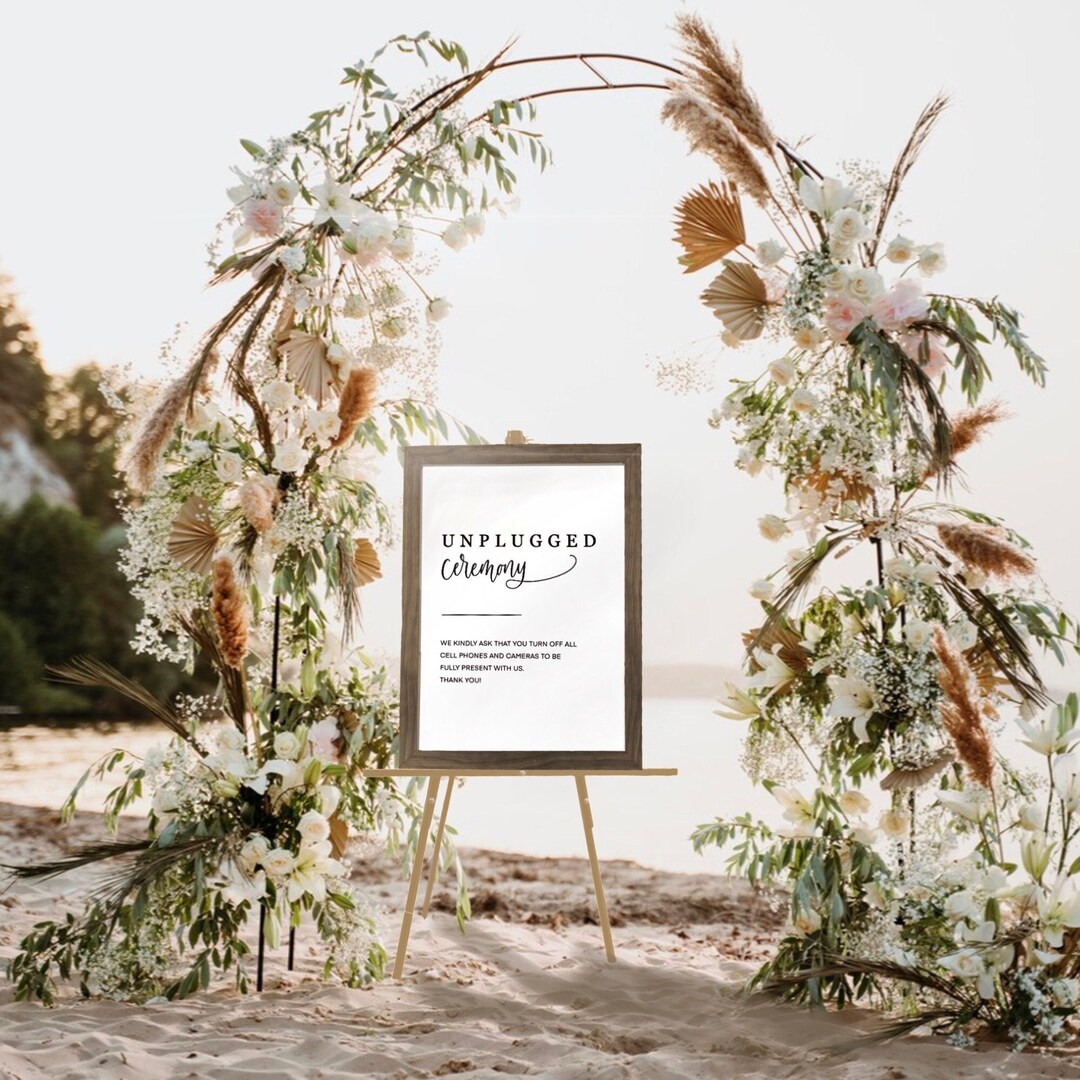White Unplugged Ceremony Sign With Black Cursive Font, Small Unplugged ...