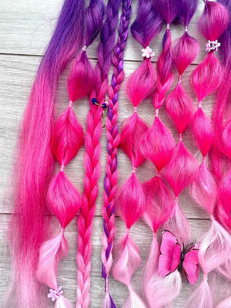 Festival Rave Braids Ombre Purple Pink Easy Tinsel Rave - Etsy