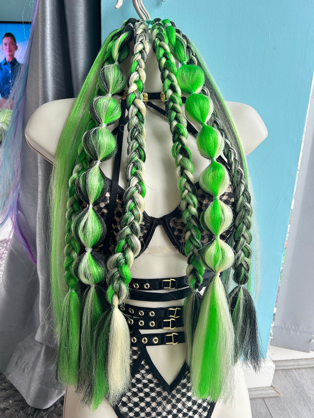 Festival Rave Braids: Black, Blonde & Green Hair Extensions - Etsy