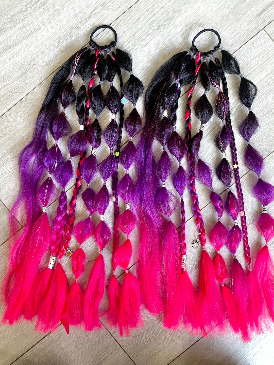 Festival Rave Braids Black Purple Pink Easy Tinsel Rave Festival ...