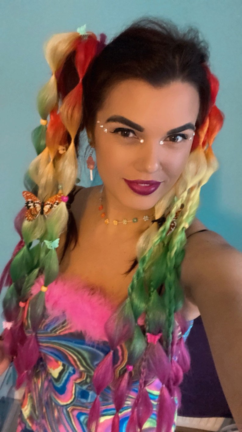 Rave Festival Braids Rainbow Red Green Yellow Easy Tinsel - Etsy
