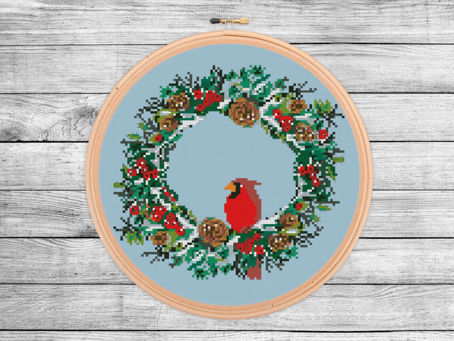 Red Cardinal Cross Stitch Pattern, Christmas Holiday Wreath, Xstitch ...
