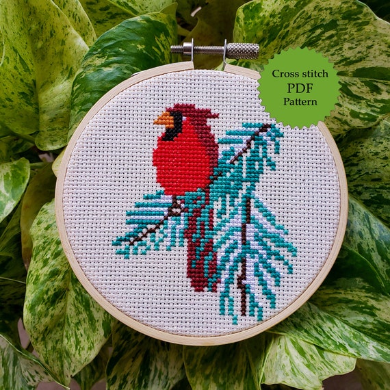 Red Cardinal Modern Cross Stitch Pattern 2021 Christmas | Etsy