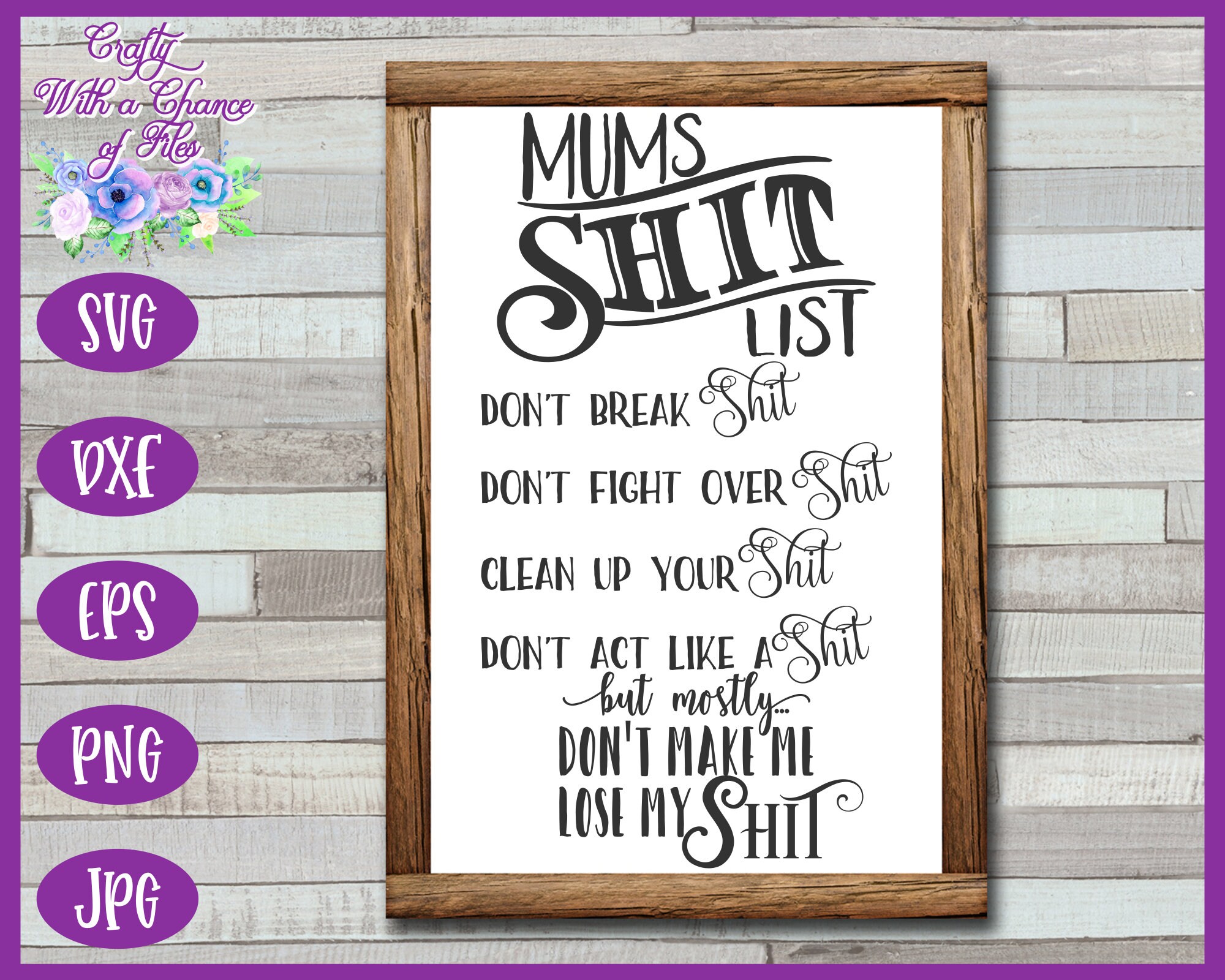 Mums Shit List SVG Mothers Day SVG House Rules SVG Funny - Etsy