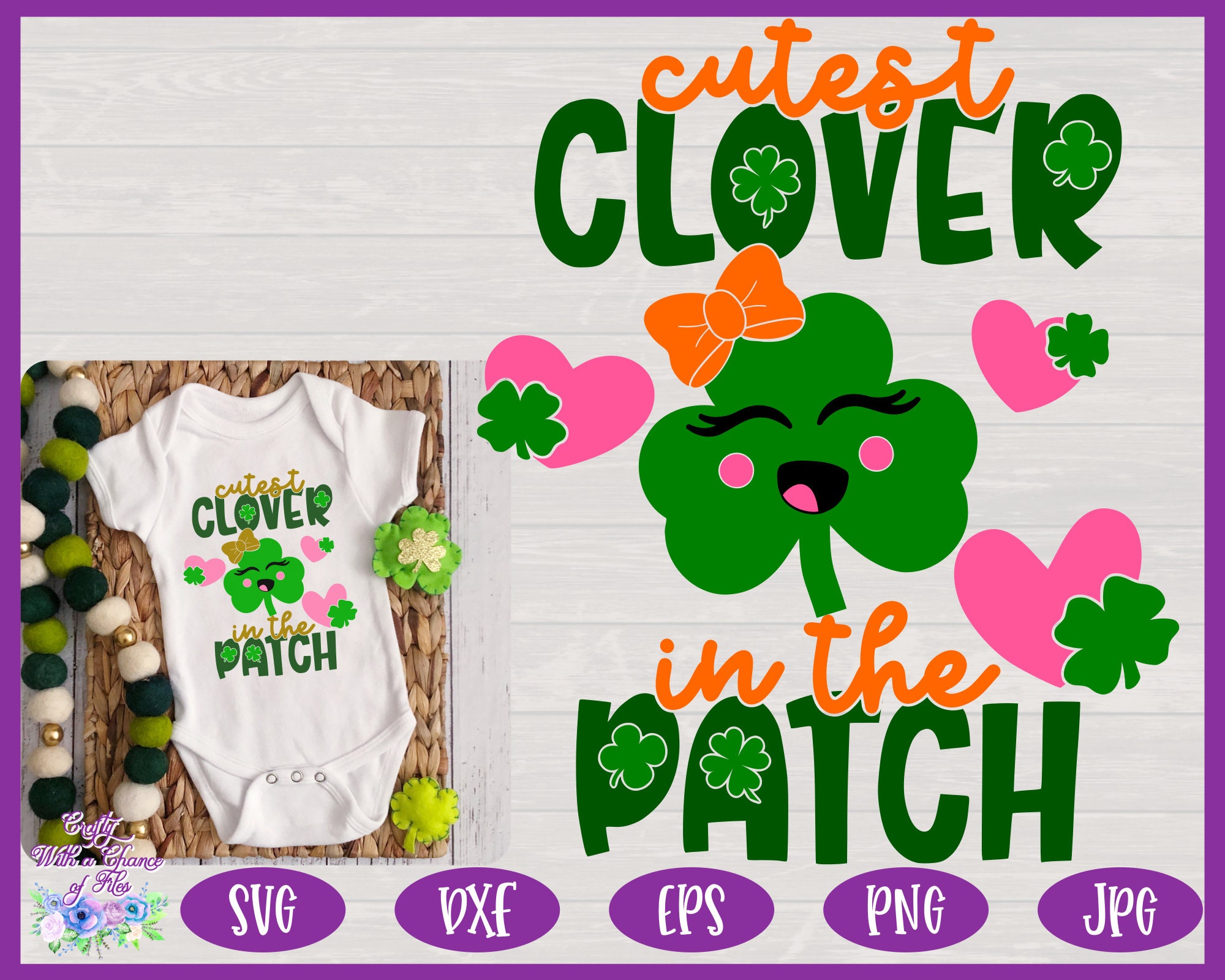 Png Shirt Design Jpg Sublimation Cutest Clover in the Patch Svg Girl St ...
