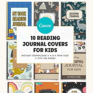 10 KDP Reading Journal Covers for Kids Designs 6X9 Canva KDP Templates ...