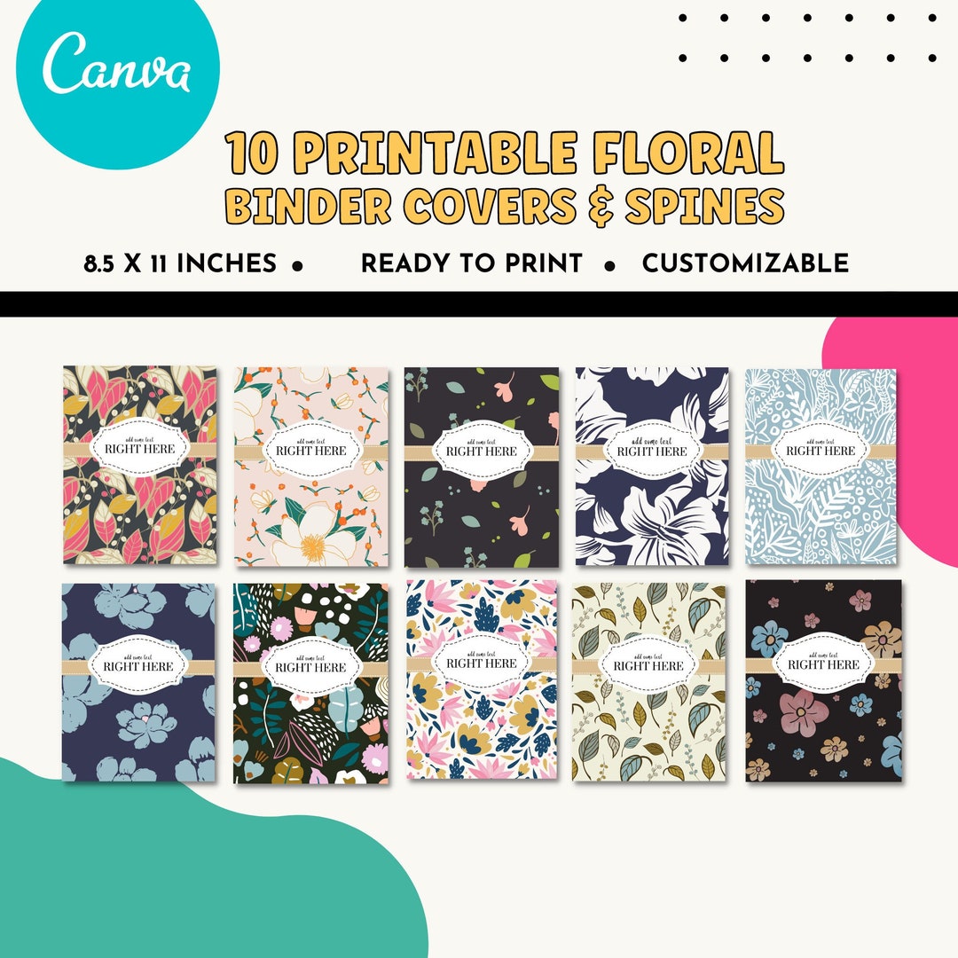 10 Editable Floral Printable Binder Covers & Spines 8.5 X 11 Inches ...