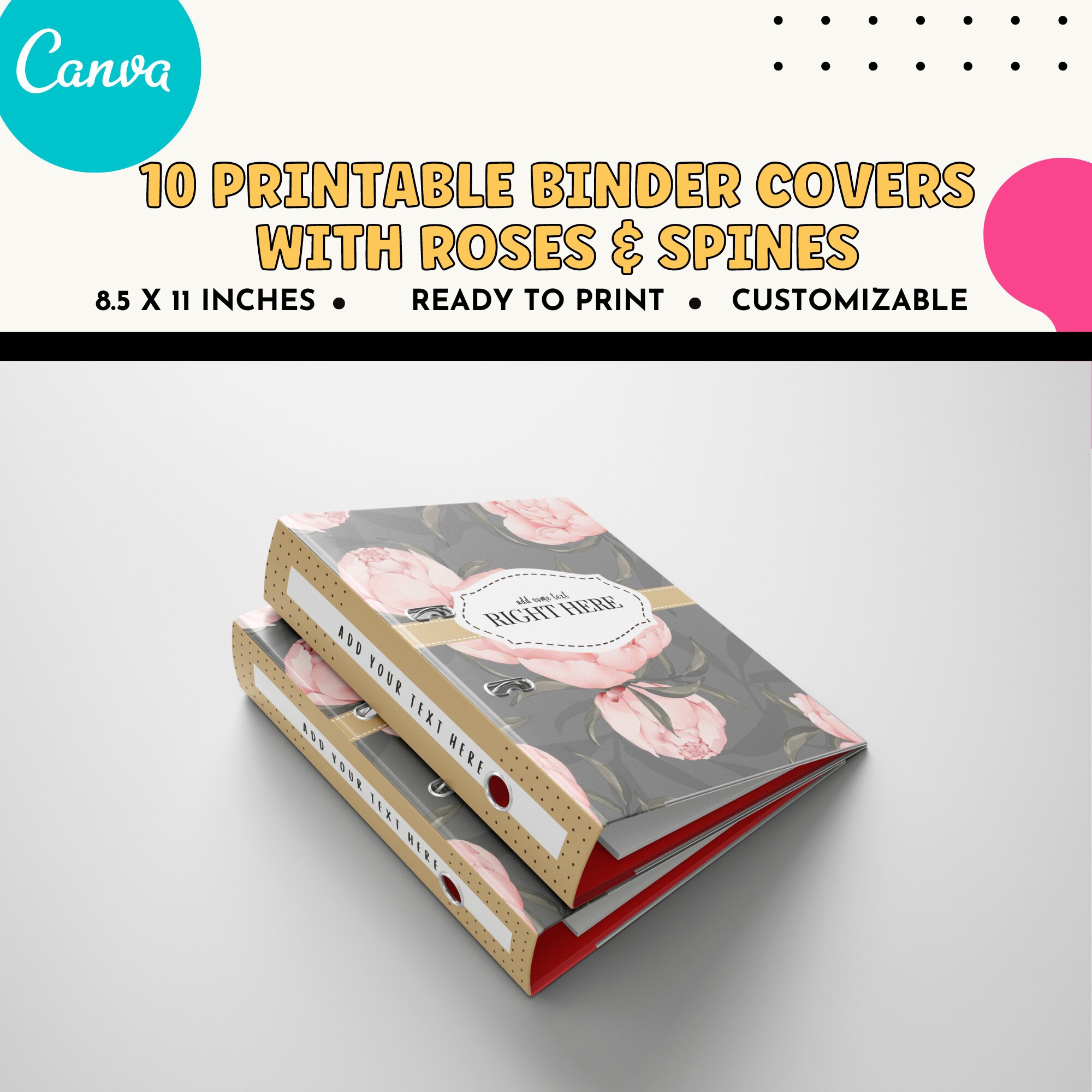 10 Binder Cover Printables With Roses & Spines 8.5 X 11 Inches - Etsy