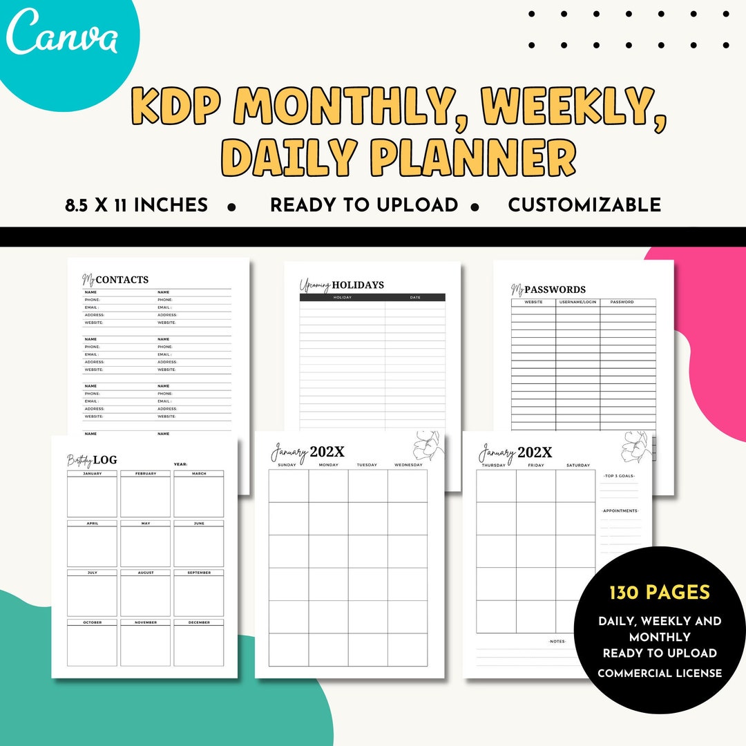 KDP Monthly, Weekly, Daily Planner 8.5 X 11, 24 Hour Monthly and ...