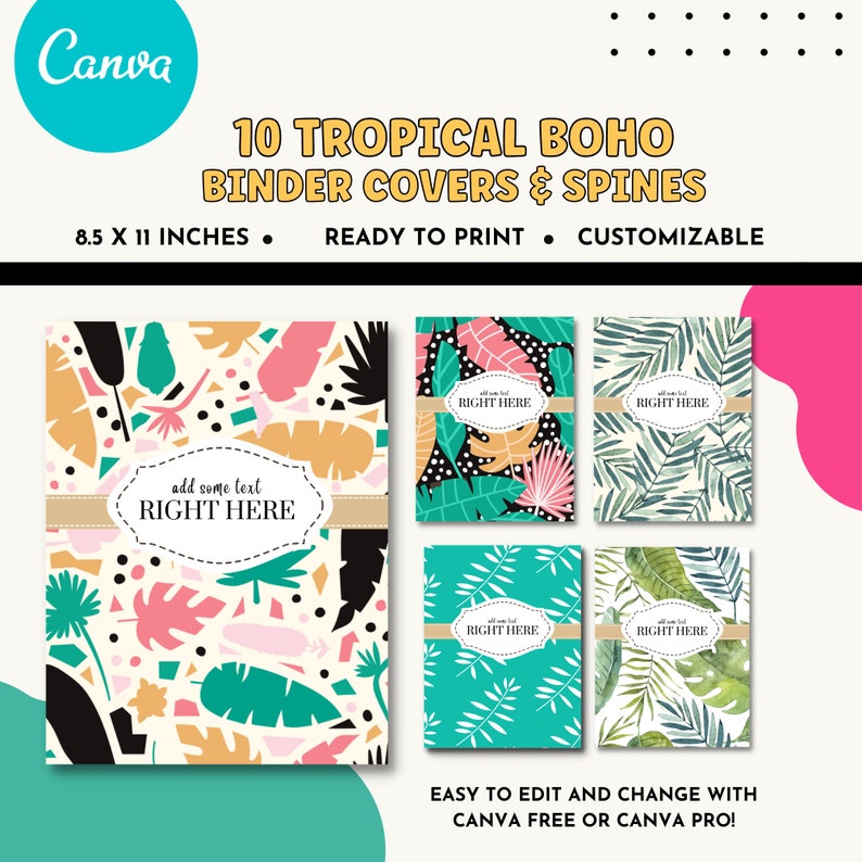 10 Tropical Editable Printable Binder Covers & Spines 8.5 X 11 - Etsy