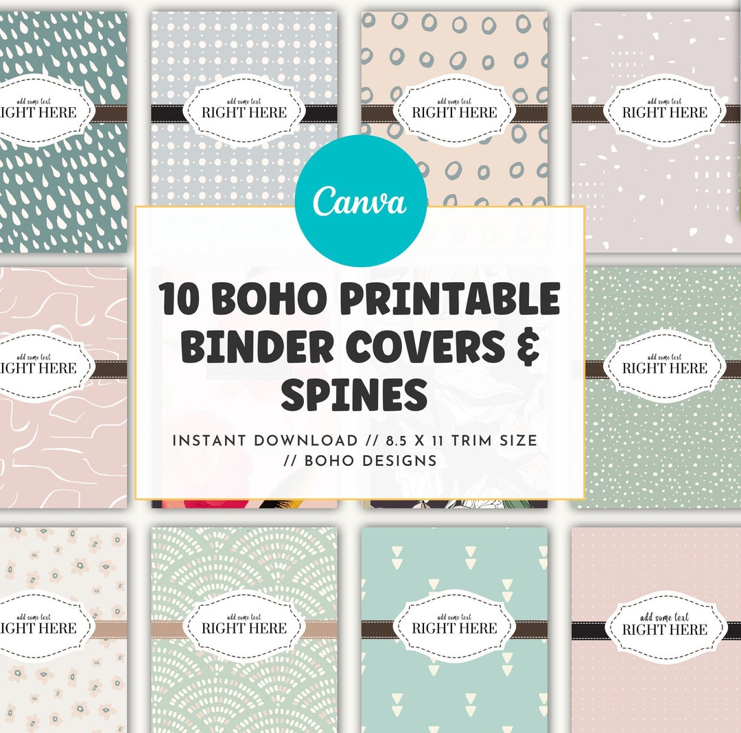 10 BOHO Printable Covers With Spines Editable With Canva for School ...