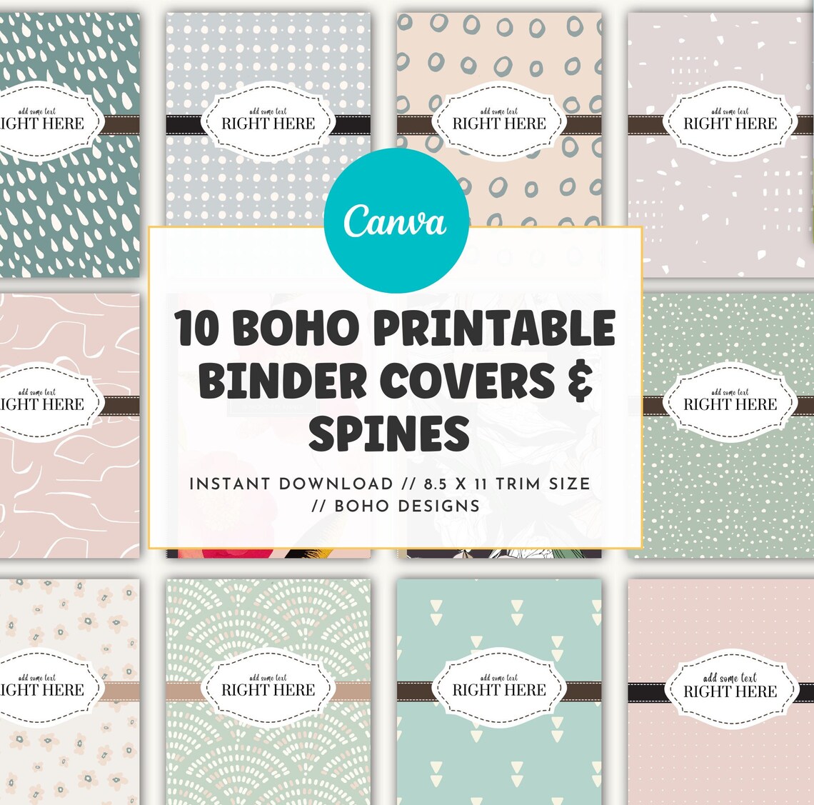 10 BOHO Printable Covers With Spines Editable With Canva for School ...