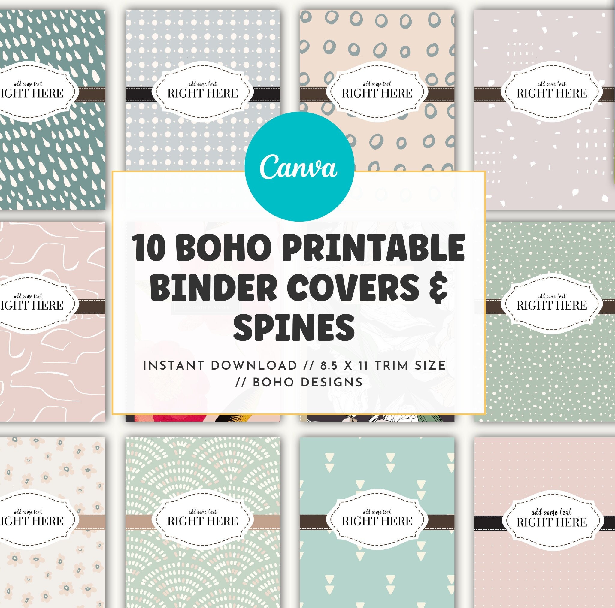 10 BOHO Printable Covers With Spines Editable With Canva for School ...