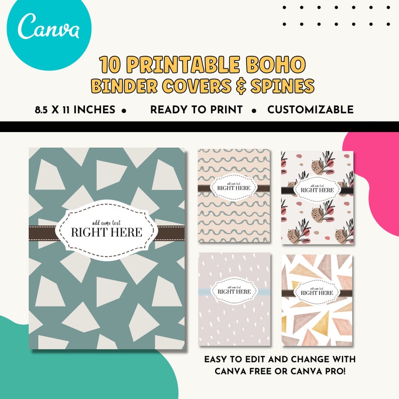 10 BOHO Printable Covers With Spines Editable With Canva 8.5 X - Etsy