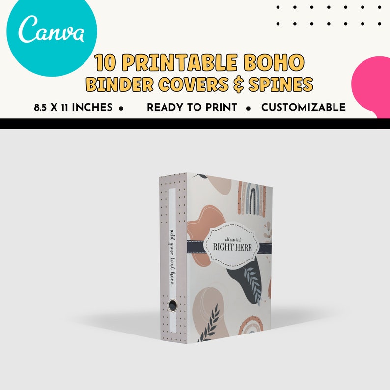 10 BOHO Printable Covers With Spines Editable With Canva 8.5 X - Etsy