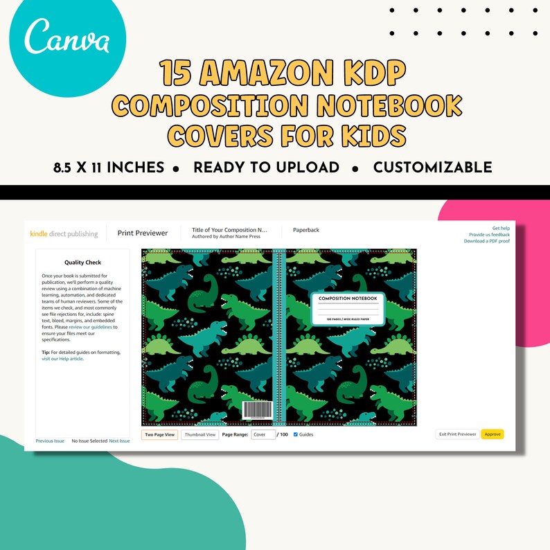 15 Amazon KDP Composition Notebook Covers for Kids 8.5 X 11 - Etsy