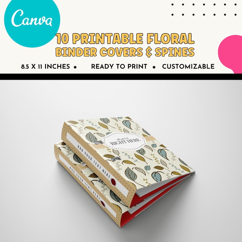 10 Editable Floral Printable Binder Covers & Spines 8.5 X 11 Inches ...