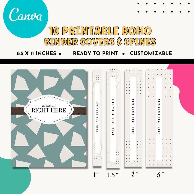 10 BOHO Printable Covers With Spines Editable With Canva 8.5 X - Etsy