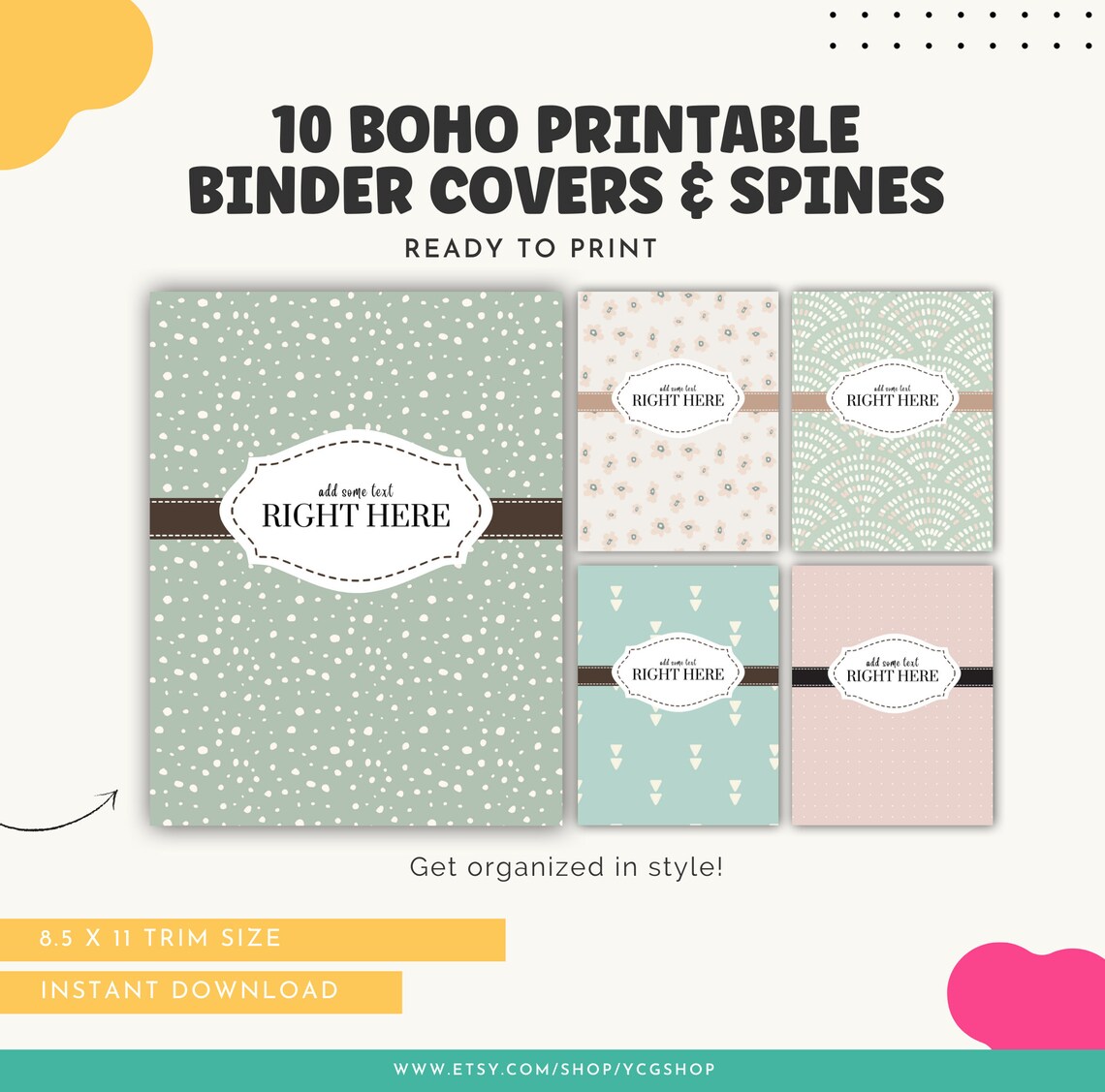 10 BOHO Printable Covers With Spines Editable With Canva for School ...