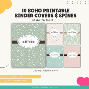 10 BOHO Printable Covers With Spines Editable With Canva for School ...
