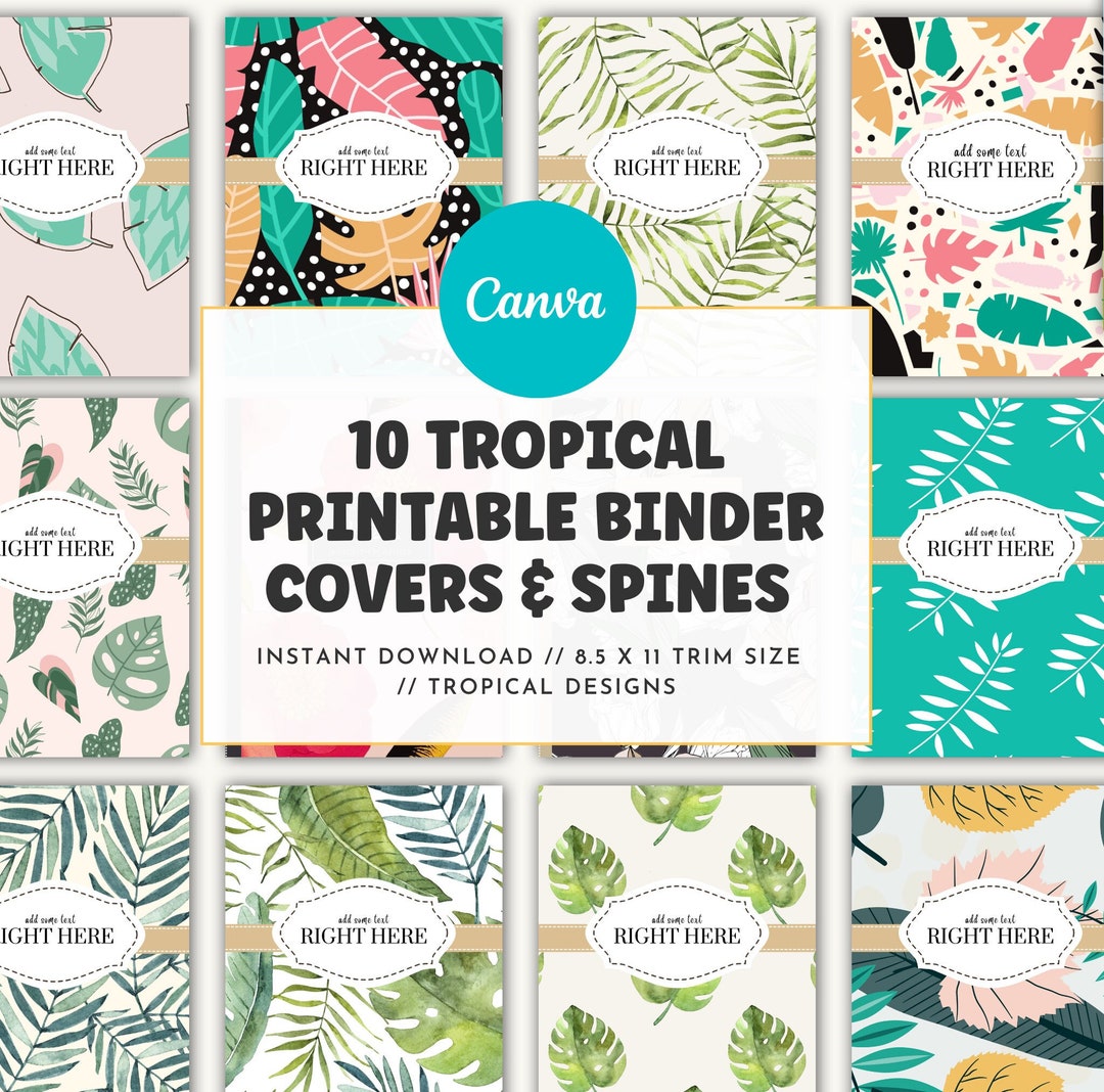 10 Tropical Editable Printable Binder Covers & Spines 8.5 X 11 Inches ...
