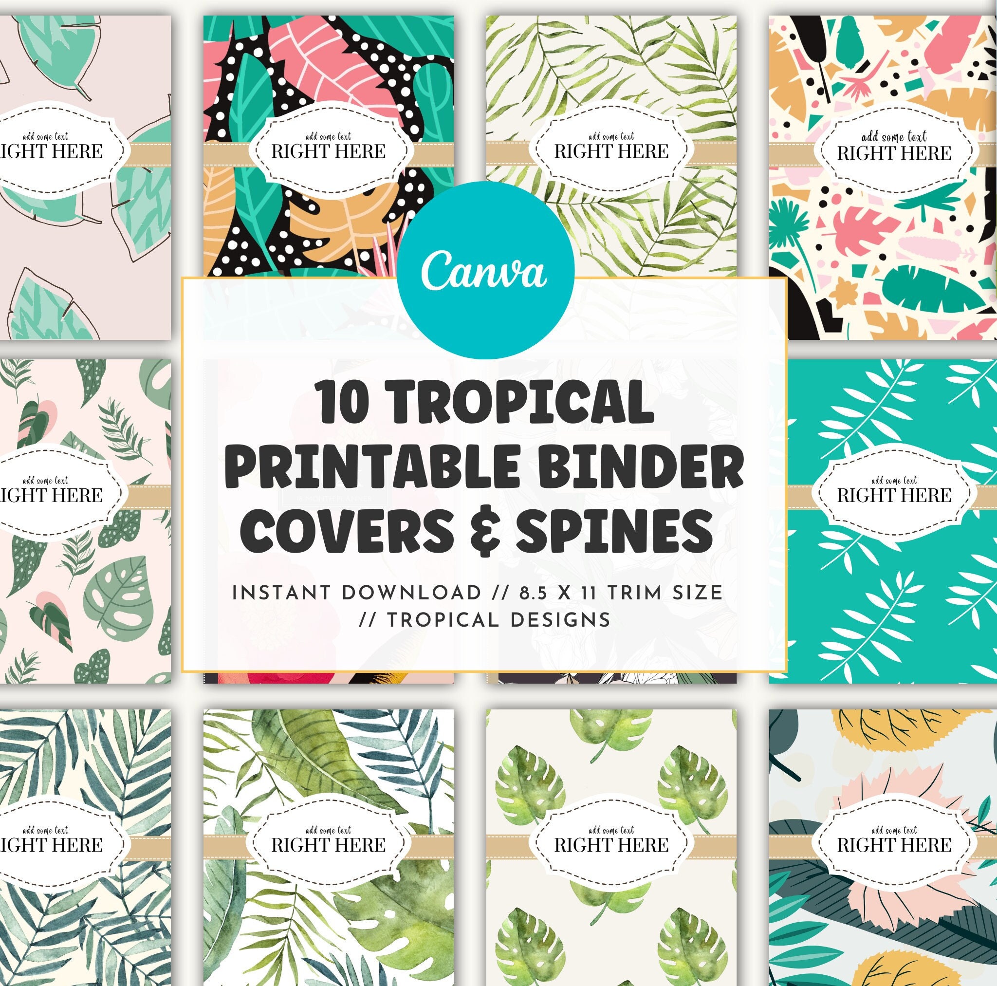 10 Tropical Editable Printable Binder Covers & Spines 8.5 X 11 Inches ...