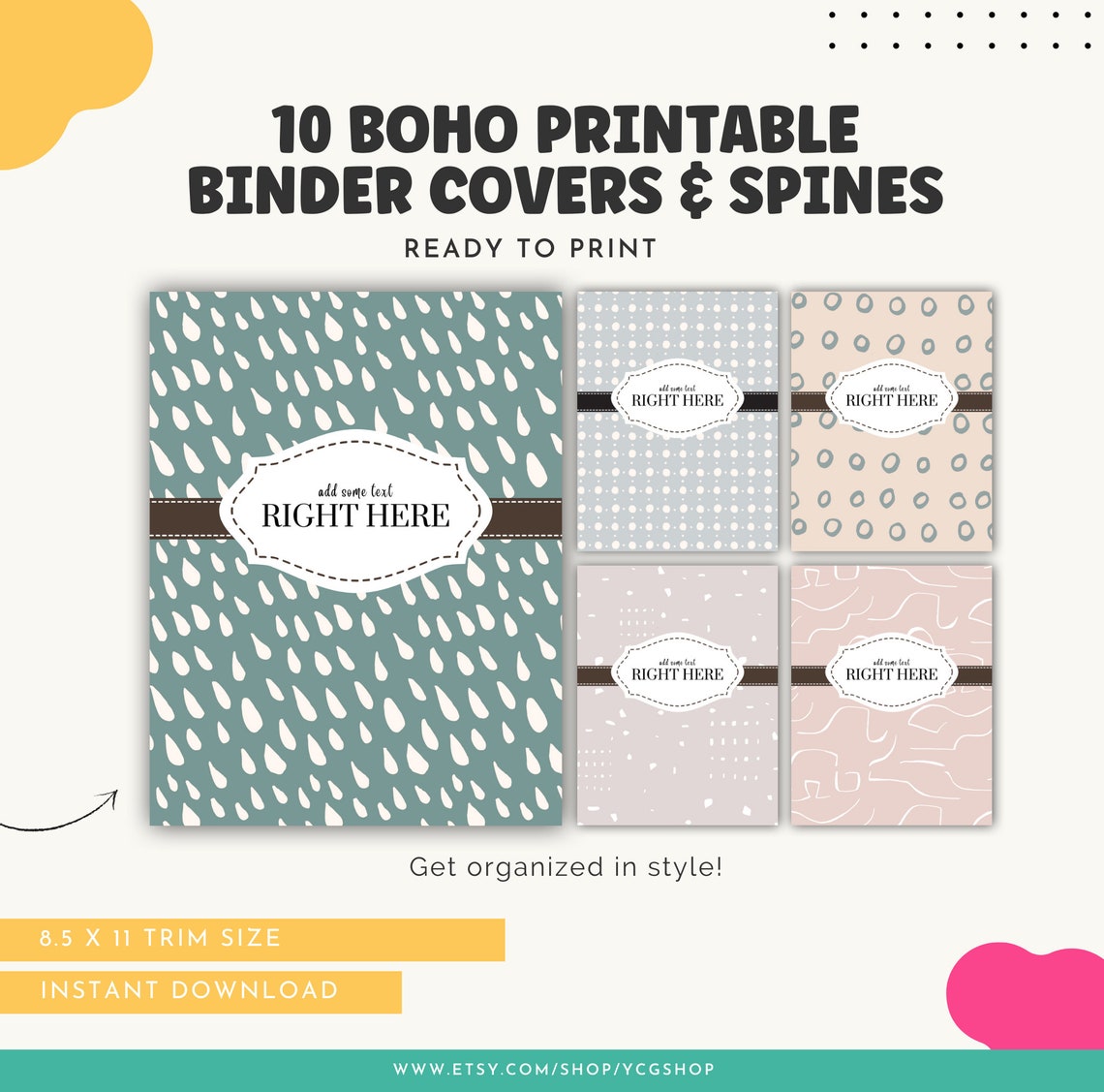 10 BOHO Printable Covers With Spines Editable With Canva for School ...