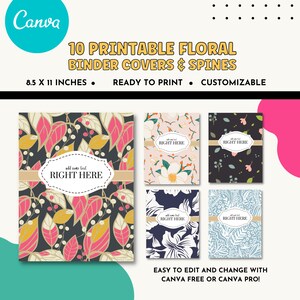 10 Editable Floral Printable Binder Covers & Spines 8.5 X 11 Inches ...
