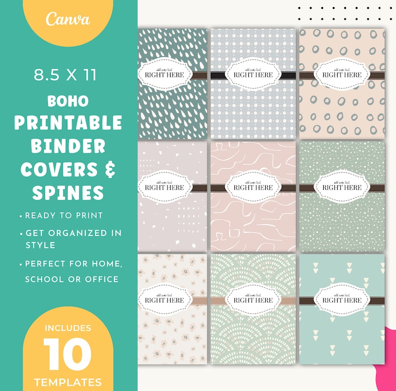 10 BOHO Printable Covers With Spines Editable With Canva for School ...
