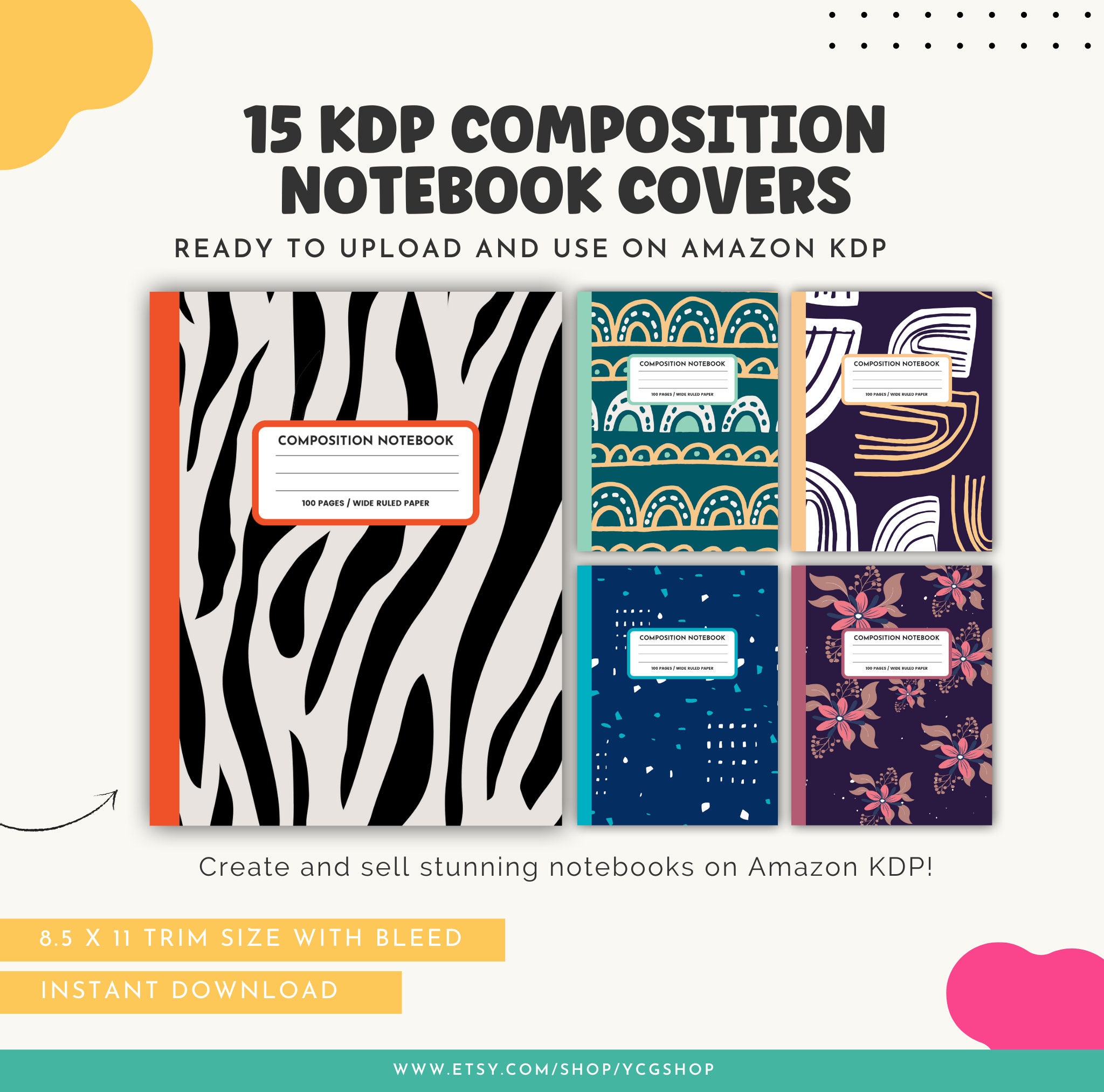 15 KDP Composition Notebook Covers 8.5 X 11 Inches Canva KDP Templates ...