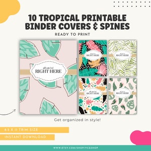10 Tropical Editable Printable Binder Covers & Spines 8.5 X 11 Inches ...