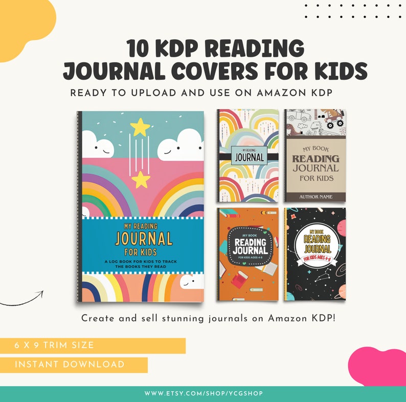 10 KDP Reading Journal Covers for Kids Designs 6X9 Canva KDP Templates ...