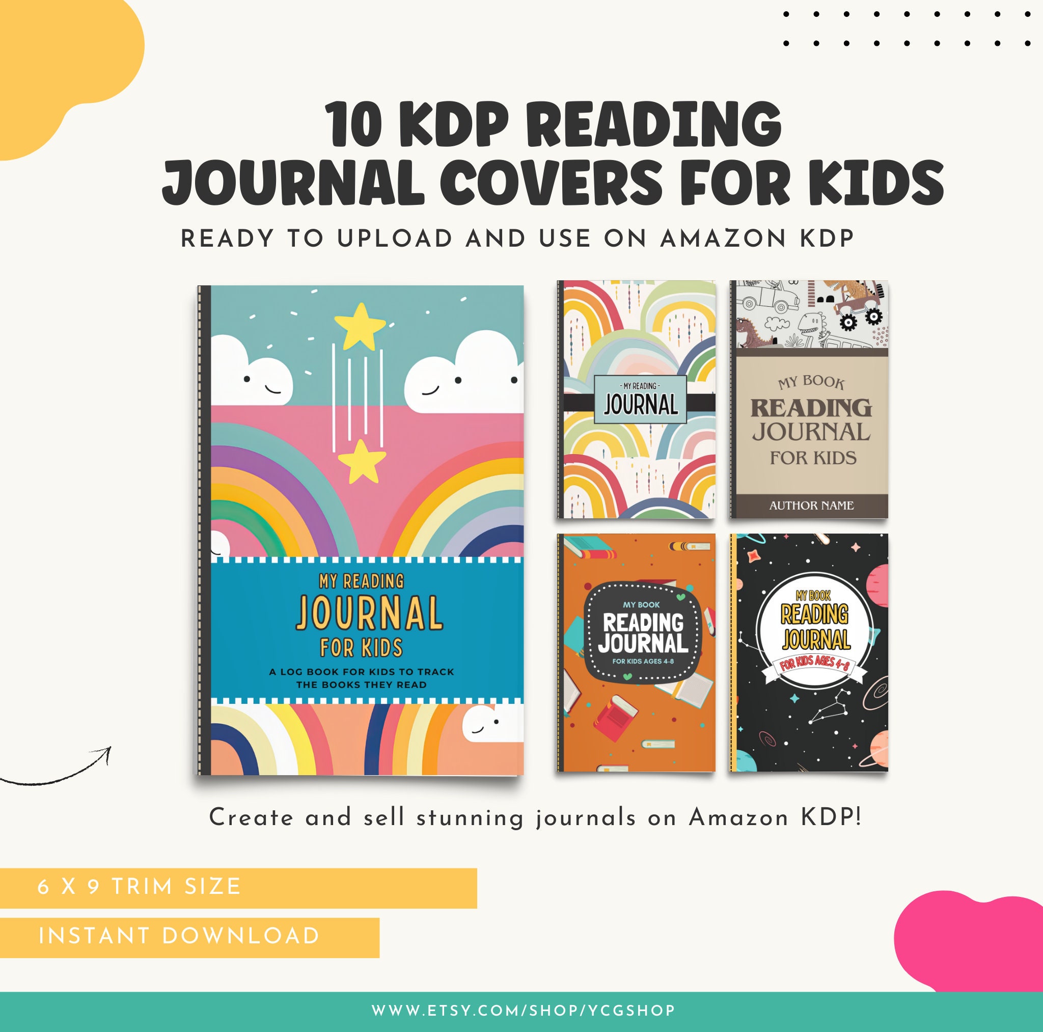 10 KDP Reading Journal Covers for Kids Designs 6X9 Canva KDP Templates ...