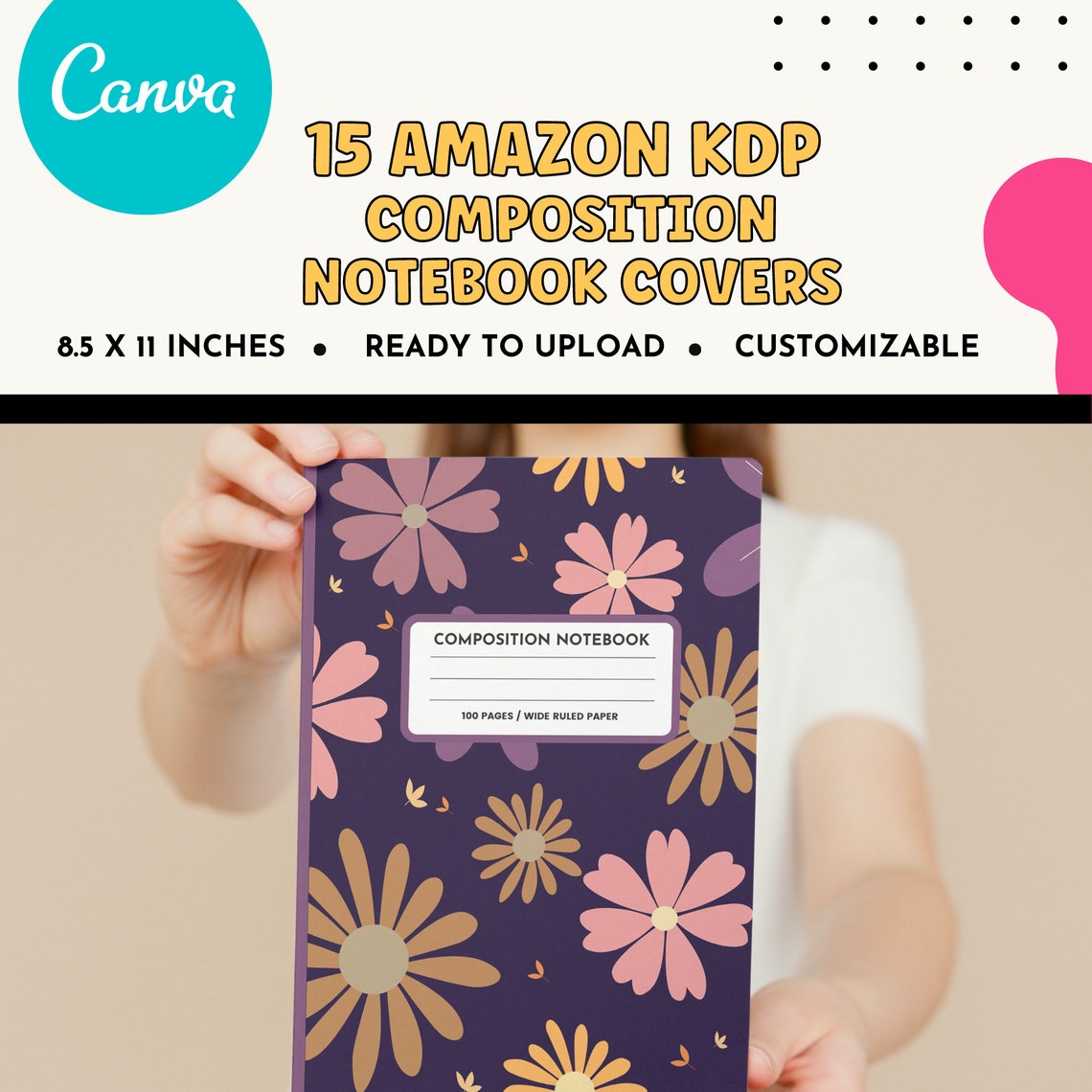 15 KDP Composition Notebook Covers 8.5 X 11 Inches Canva KDP - Etsy