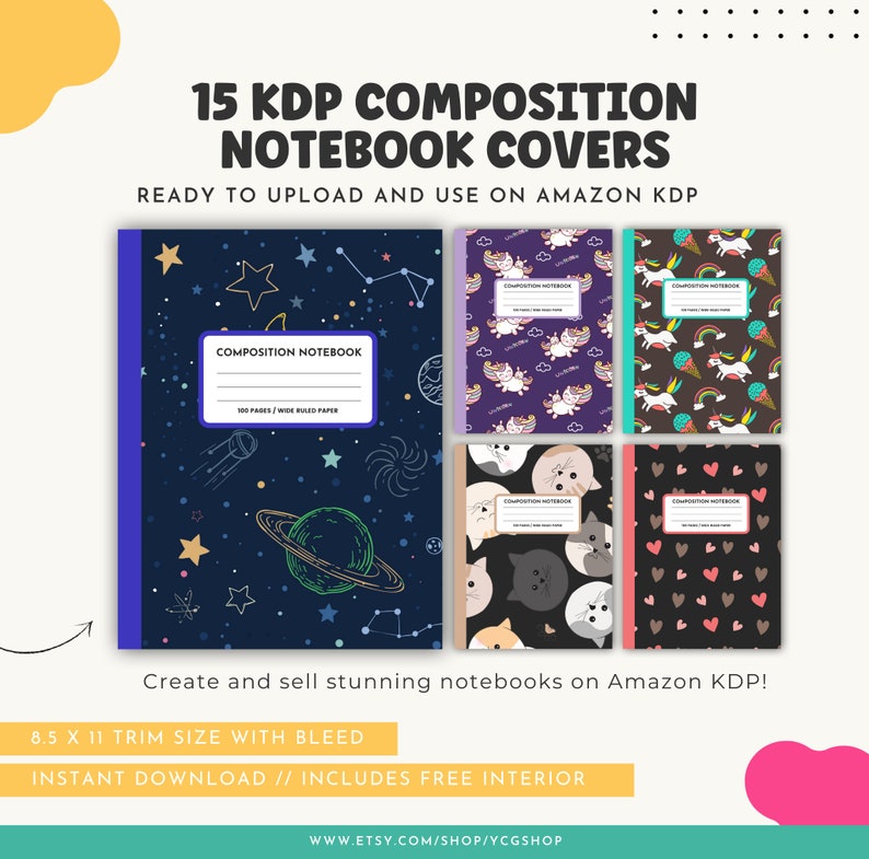15 Amazon KDP Composition Notebook Covers for Kids 8.5 X 11, Canva KDP ...