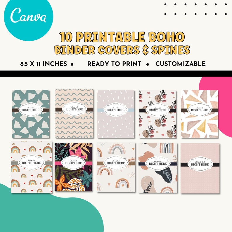 10 BOHO Printable Covers With Spines Editable With Canva 8.5 X - Etsy