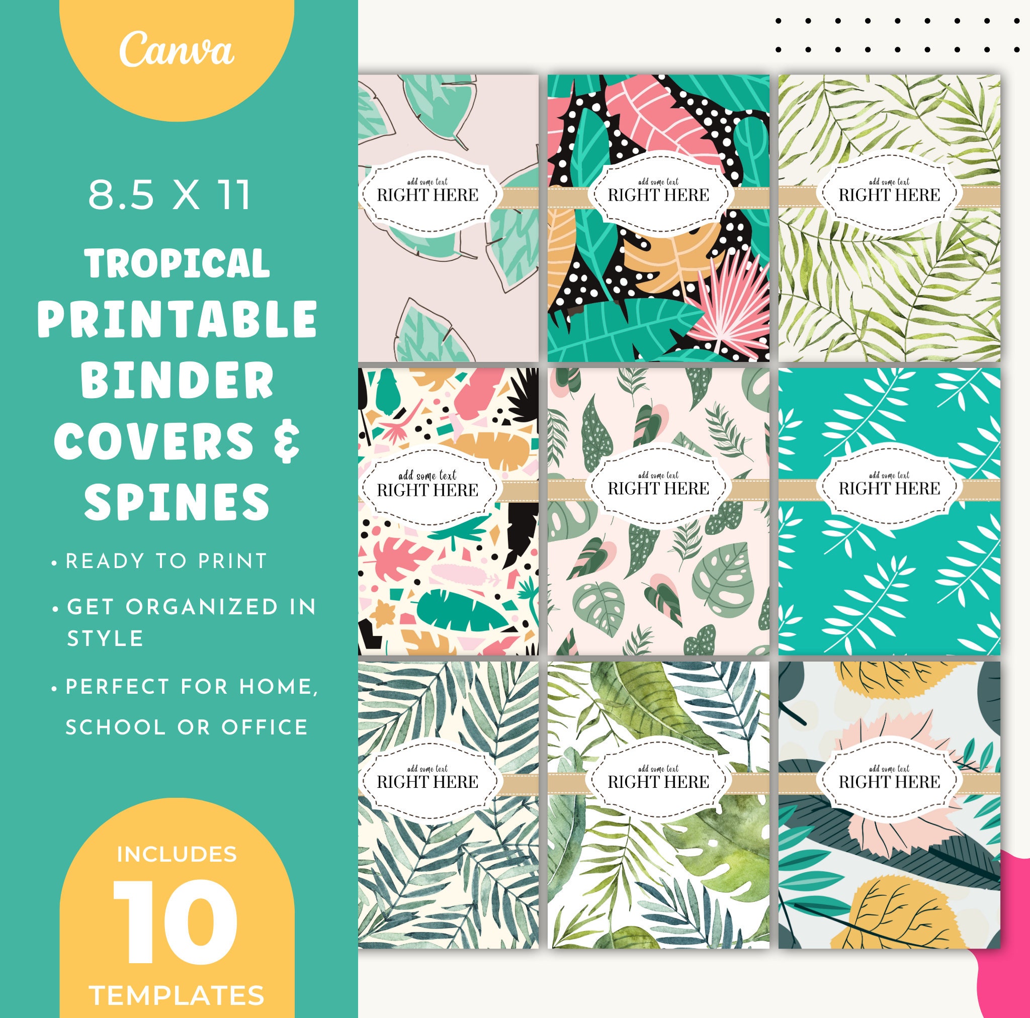 10 Tropical Editable Printable Binder Covers & Spines 8.5 X 11 Inches ...